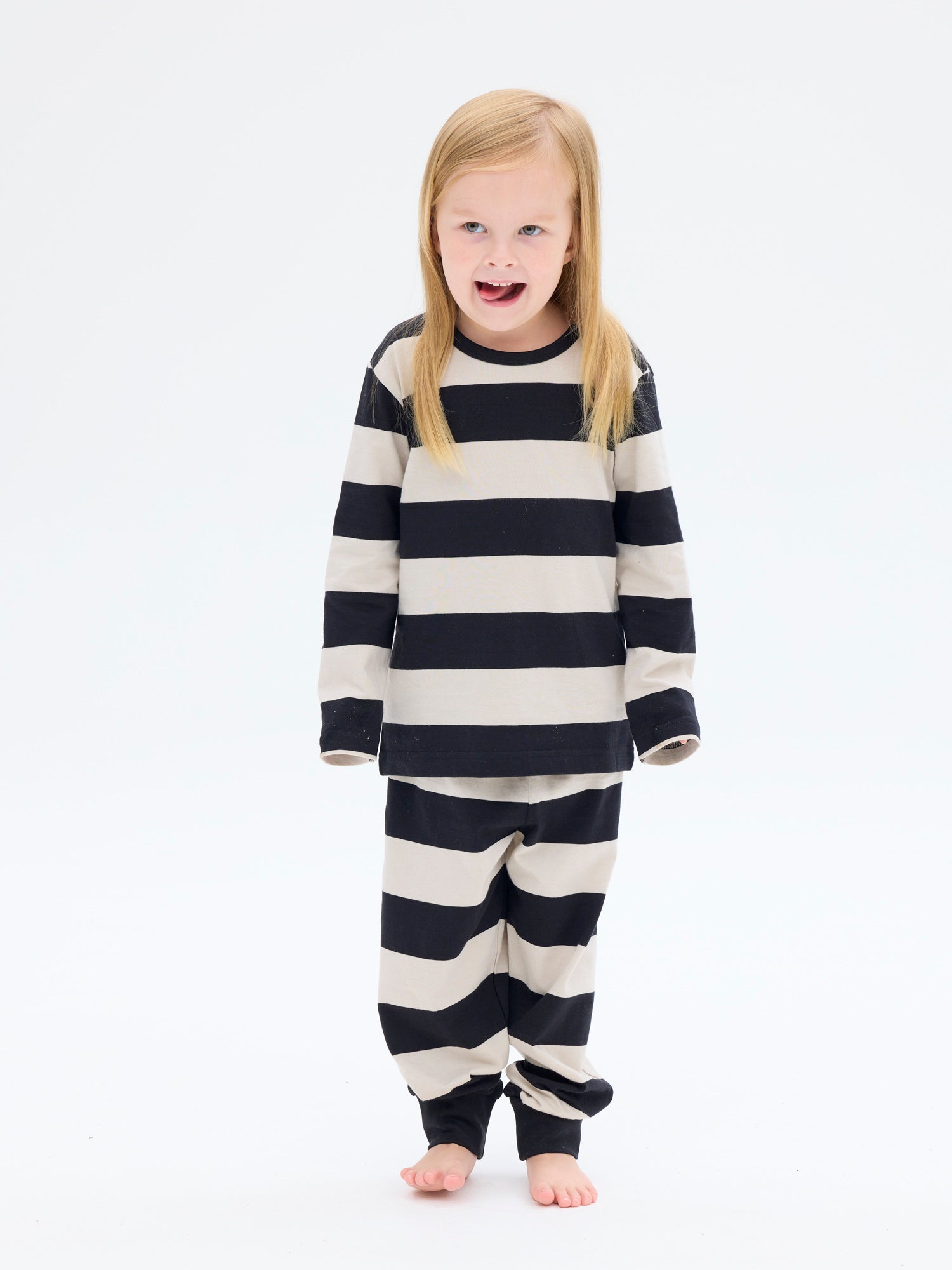 Children's Bertti Pyjamas Stripe, Black/Sand – Ratia