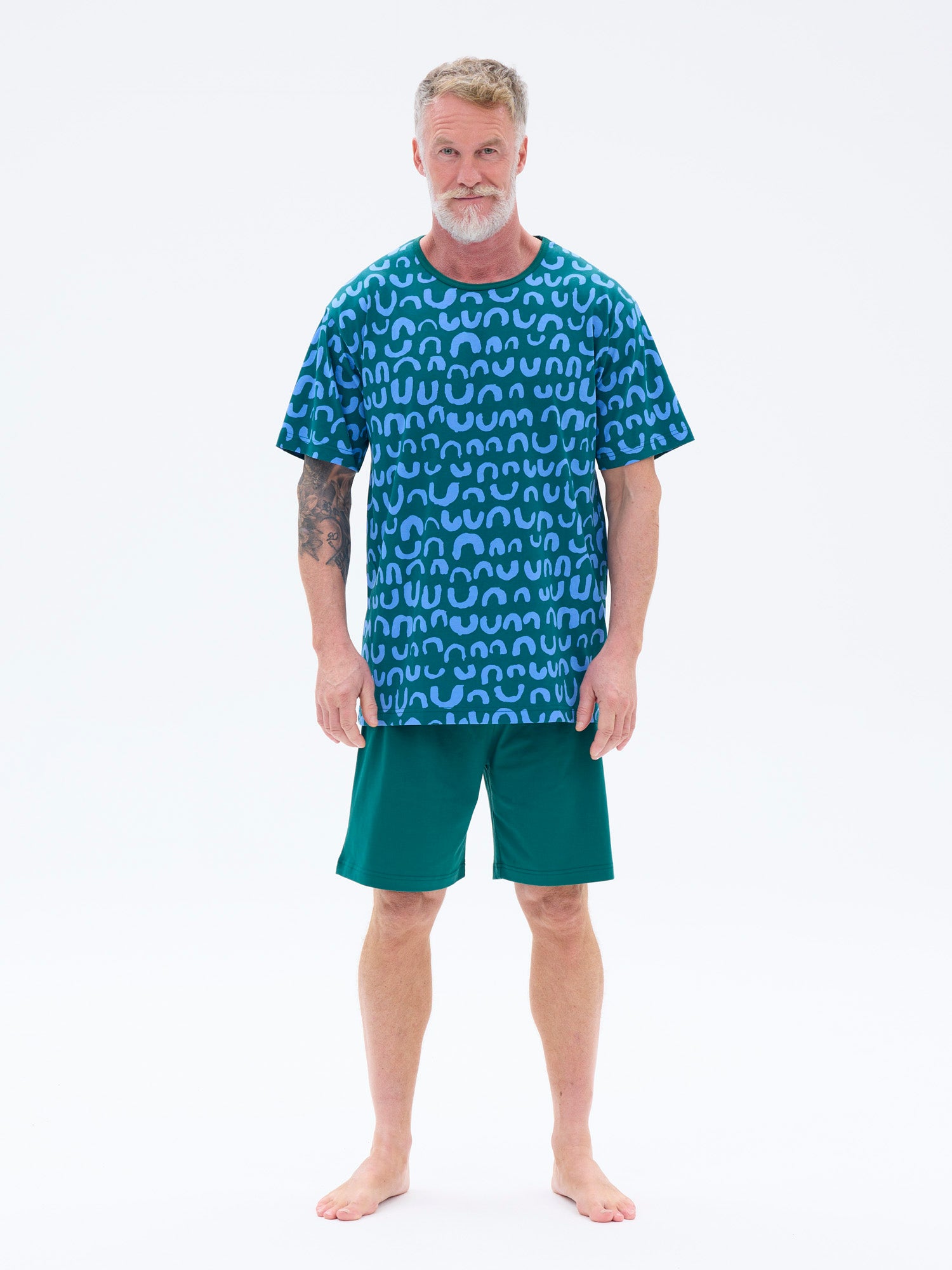 Men's short pyjamas set Nurinkurin, Green/Blue – Ratia